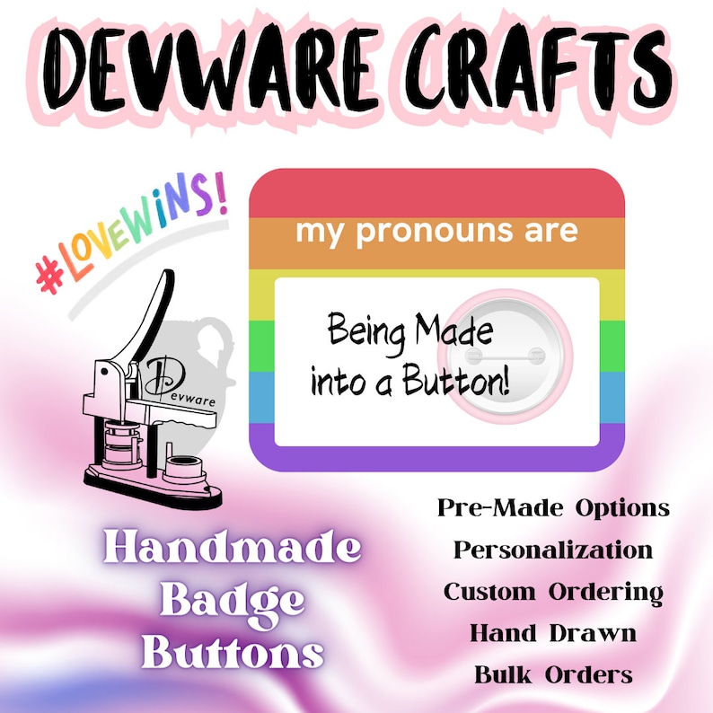 Pronoun LGBTQIA+ HANDMADE BUTTONS- Custom, Pre-made, Hand Drawn, Bulk ...