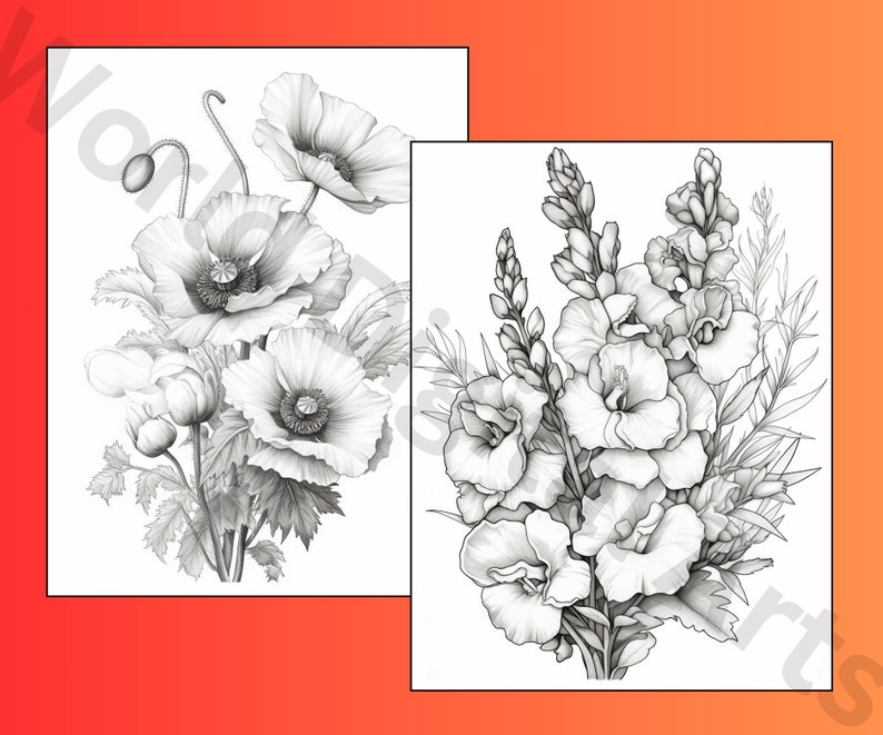 Flowers Coloring Book, Printable Floral Coloring, Botanical Coloring ...