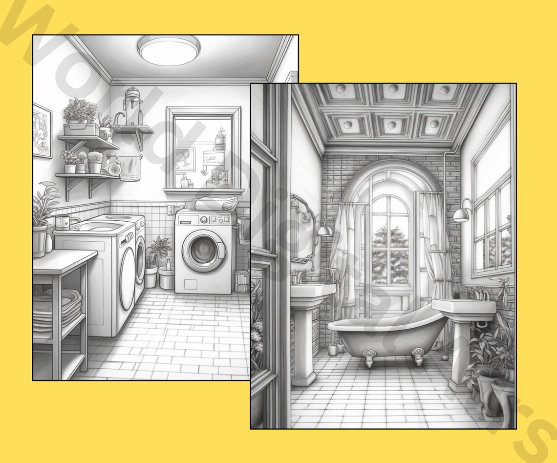 Pocket Room Coloring Mini Room Coloring Pages Grayscale - Etsy