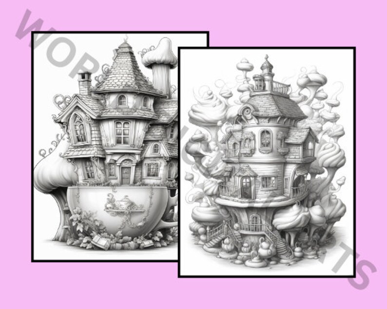 25 Cup Houses Coloring, Houses Coloring Pages, Grayscale Coloring Book ...