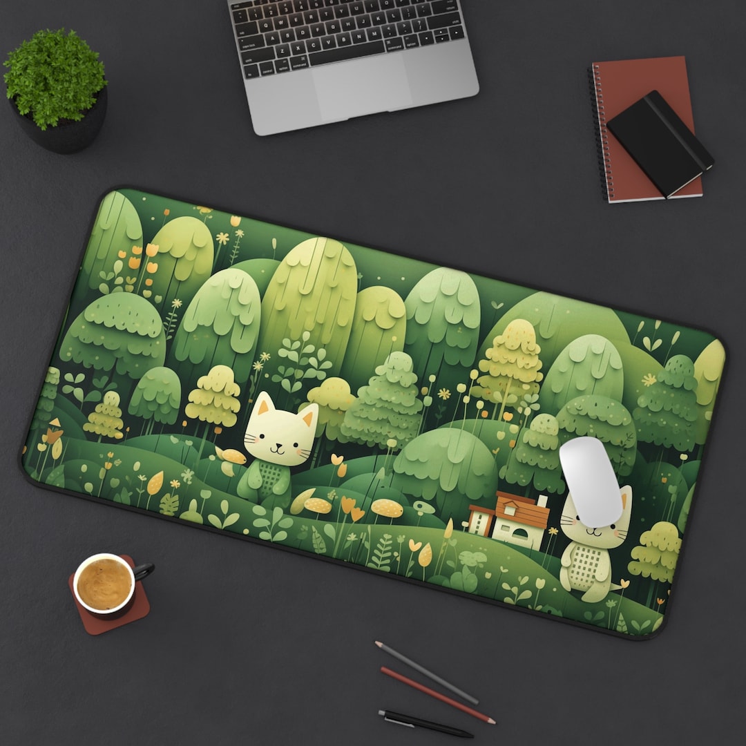 Cat Deskmat, Cat Mouse Pad, Cottagecore Desk Mat, Floral Desk Mat ...