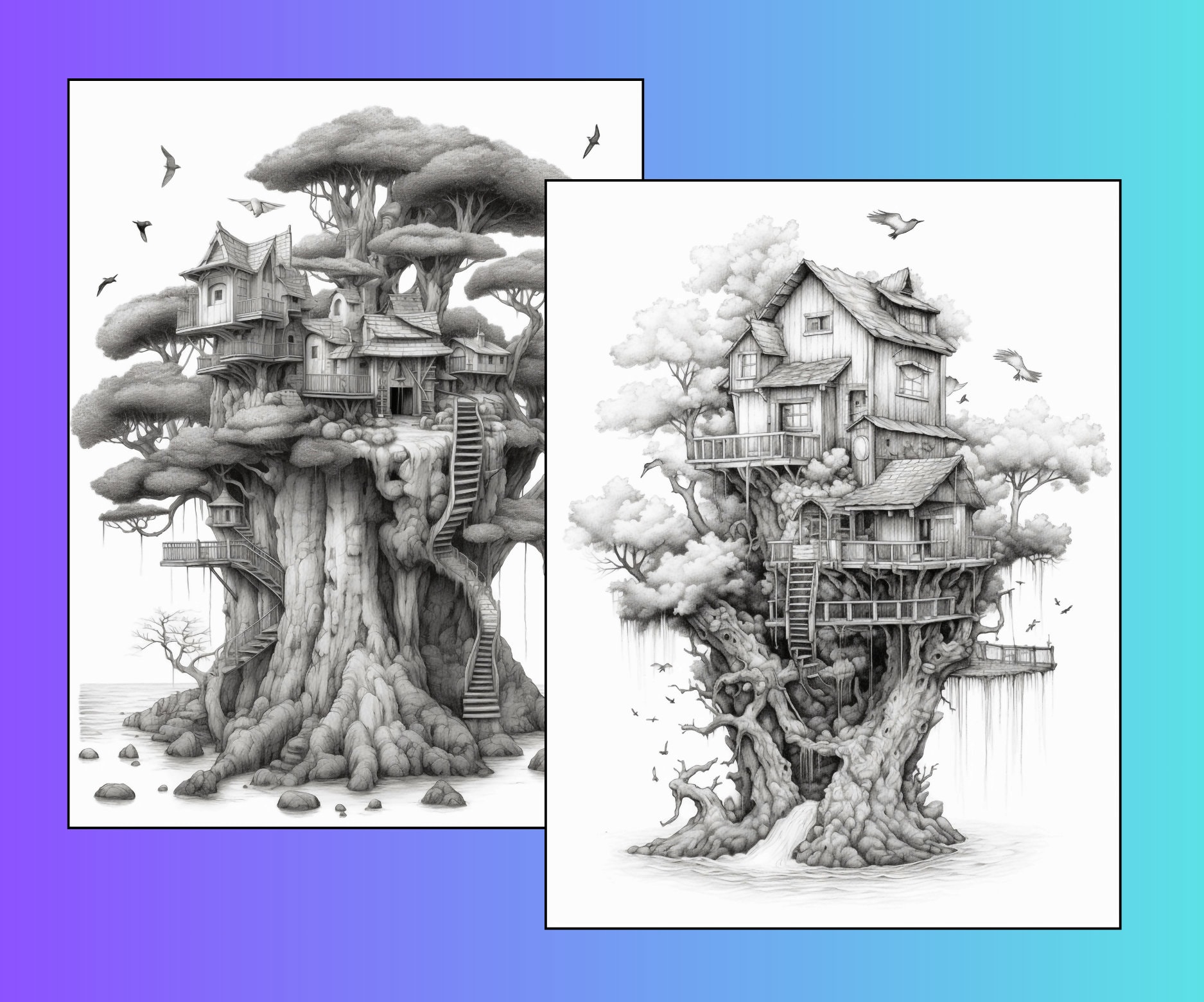 35 Tree House Coloring, Grayscale Coloring Pages, Coloring Sheets ...