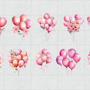 22 Watercolor Pink Balloons Clipart, Transparent Background, Floral ...