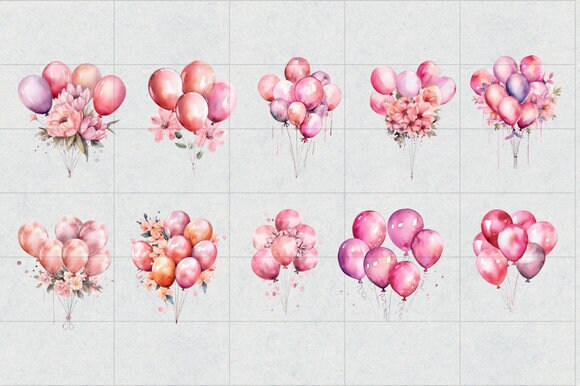 22 Watercolor Pink Balloons Clipart, Transparent Background, Floral ...