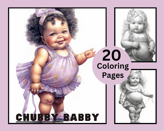 20 Chubby Babies Coloring Pages, Baby Coloring Book, Babies Grayscale ...