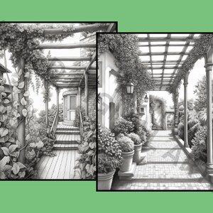 58 Pergolas Coloring, Houses Coloring Pages, Grayscale Coloring Book ...