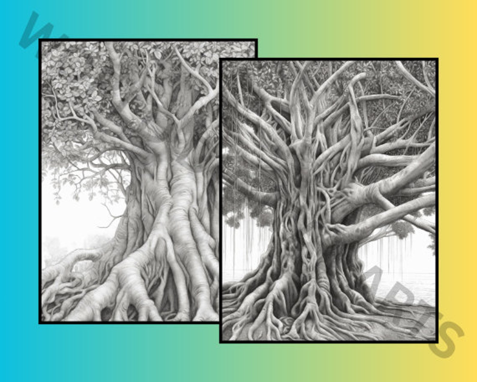 65 Trees Coloring Book, Printable Floral Coloring, Botanical Coloring ...