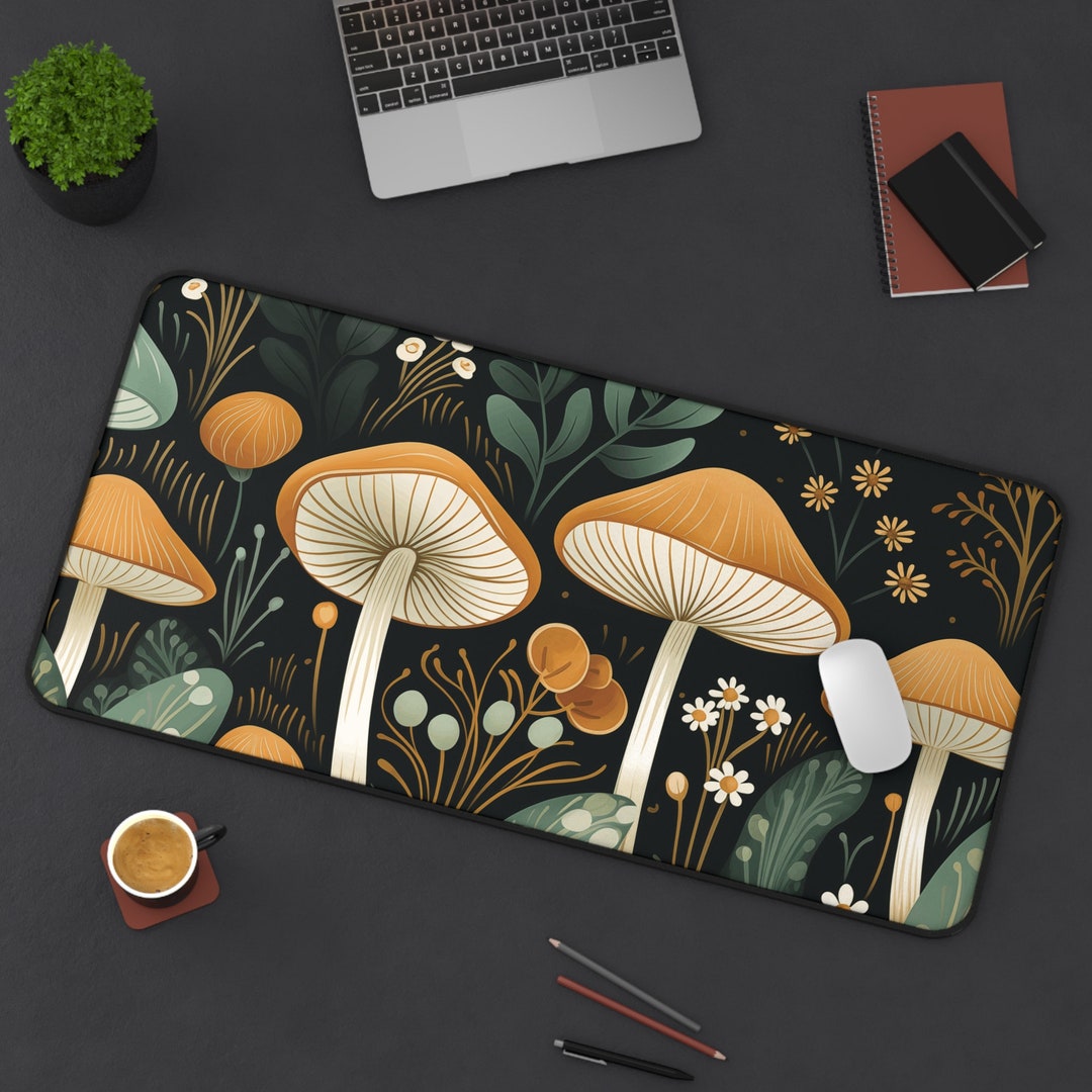 Mushroom Deskmat, Office Deskmat, Cute Deskmat, Green Mouse Pad, Mouse ...