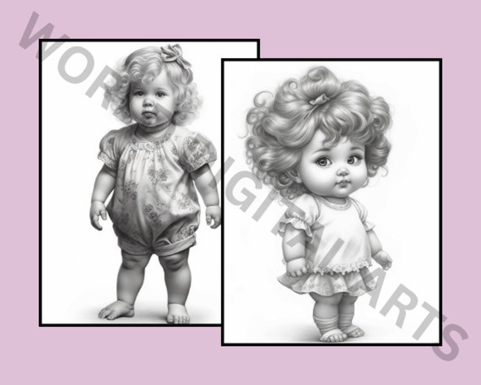 20 Chubby Babies Coloring Pages, Baby Coloring Book, Babies Grayscale ...