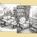 Pocket Room Coloring, Mini Room Coloring Pages, Grayscale Coloring Book ...