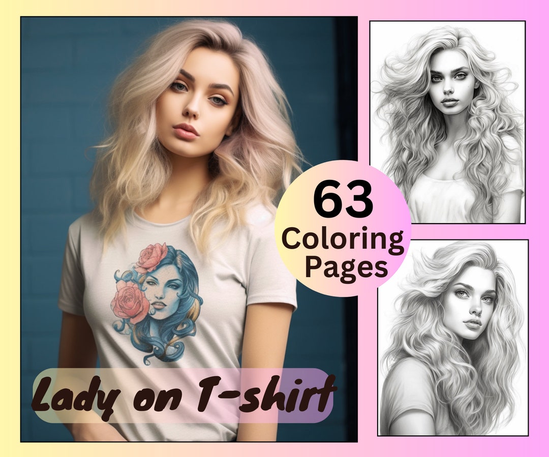 63 Ladies on T-shirt Coloring Pages, Women Coloring Book, Coloring ...