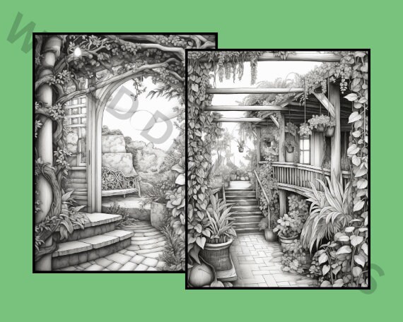 58 Pergolas Coloring, Houses Coloring Pages, Grayscale Coloring Book ...