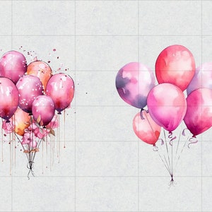 22 Watercolor Pink Balloons Clipart, Transparent Background, Floral ...