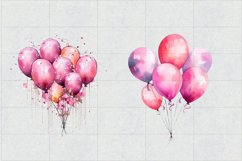 22 Watercolor Pink Balloons Clipart, Transparent Background, Floral ...