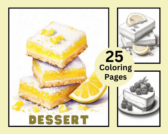 25 Desserts Coloring Book, Cakes Coloring, Dessert, Coloring Bundle ...