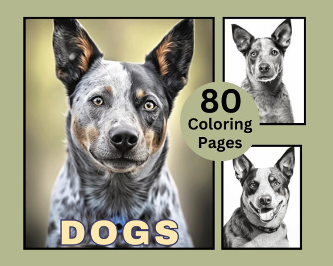 80 Dogs Coloring Pages, Pets Coloring Book, Grayscale Coloring ...