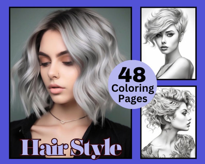 48 Hair Styles Coloring Pages, Women Coloring Book, Coloring Bundle ...
