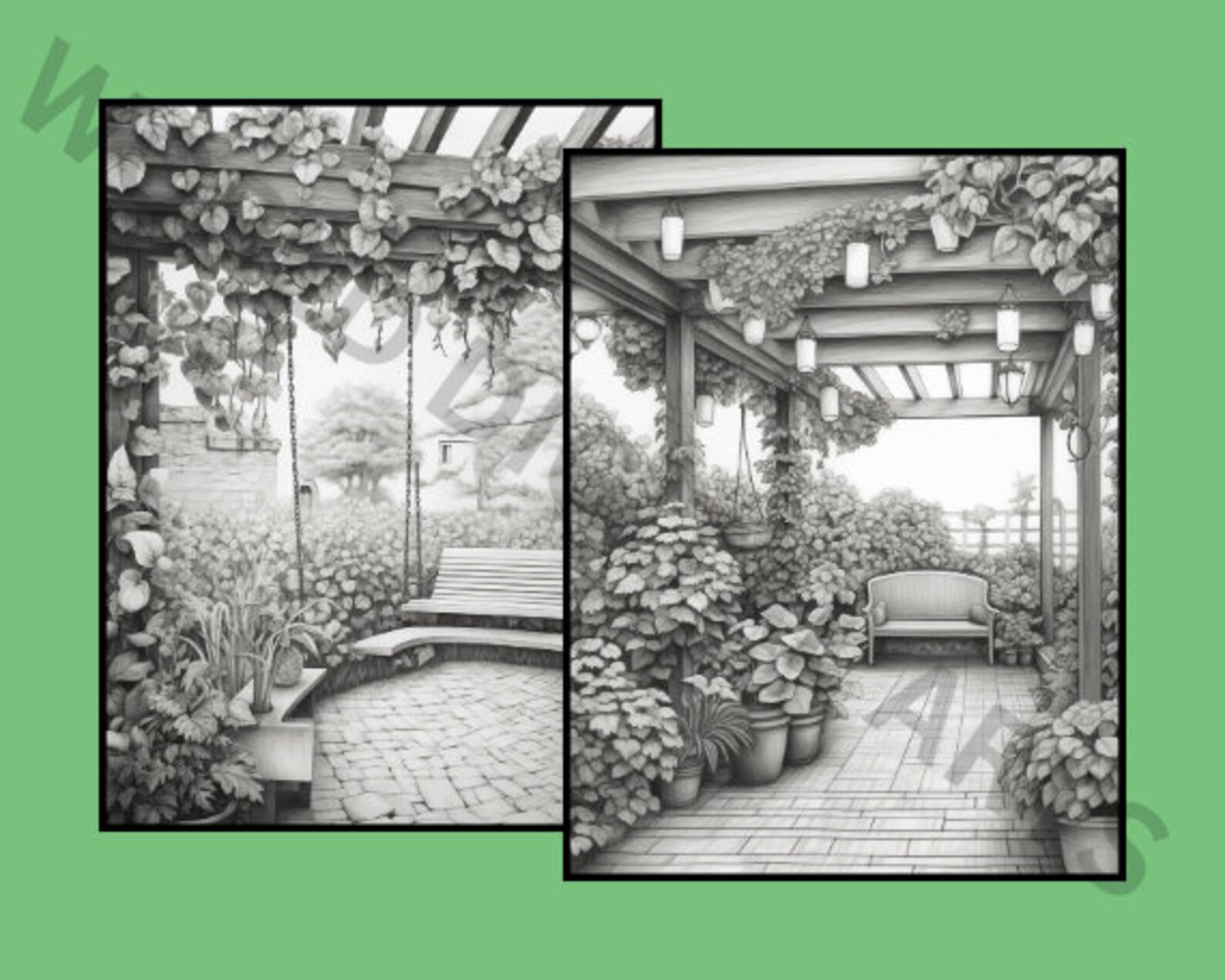 58 Pergolas Coloring, Houses Coloring Pages, Grayscale Coloring Book ...
