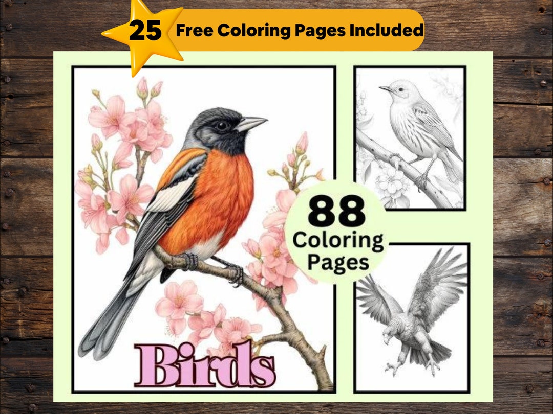 88 Birds Coloring Pages, Bird Coloring Book, Grayscale Coloring ...