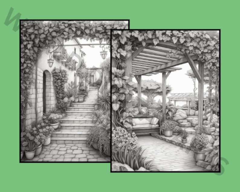 58 Pergolas Coloring, Houses Coloring Pages, Grayscale Coloring Book ...