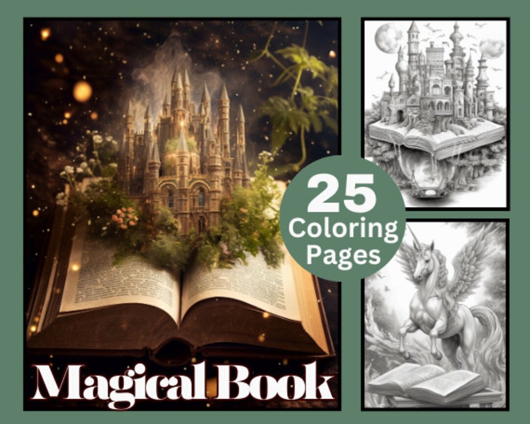 25 Magical Coloring Book, Fantasy Coloring, Printable Grayscale ...