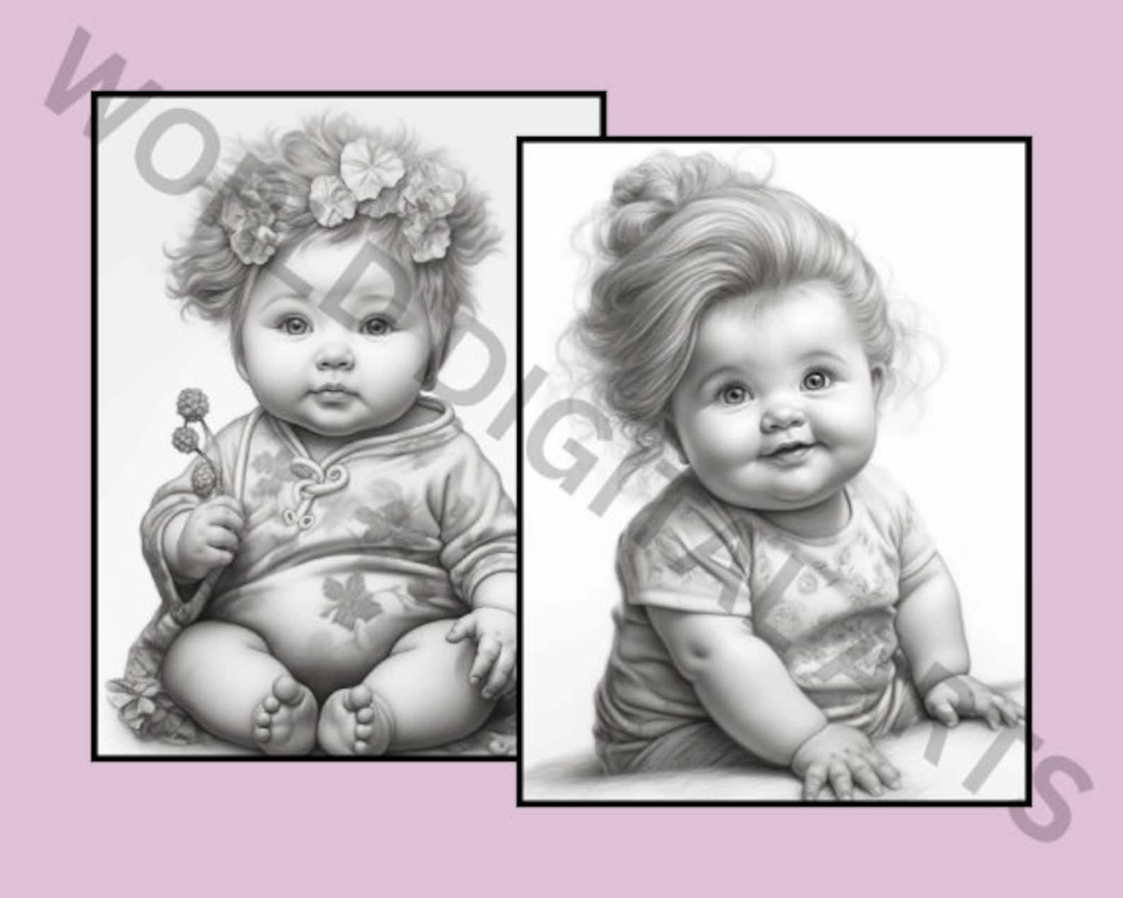 20 Chubby Babies Coloring Pages, Baby Coloring Book, Babies Grayscale ...