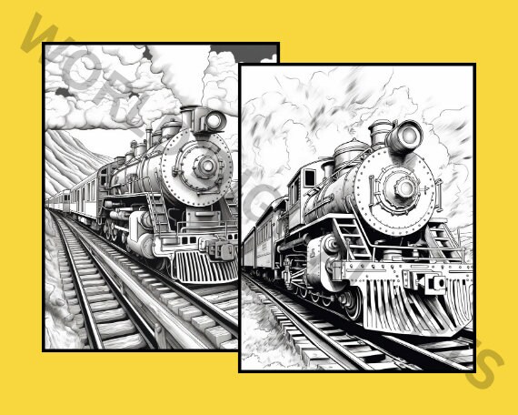 22 Vintage Trains Coloring Pages for Adults and Kids - Etsy