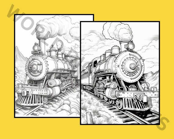 22 Vintage Trains Coloring Pages Train Coloring Book - Etsy