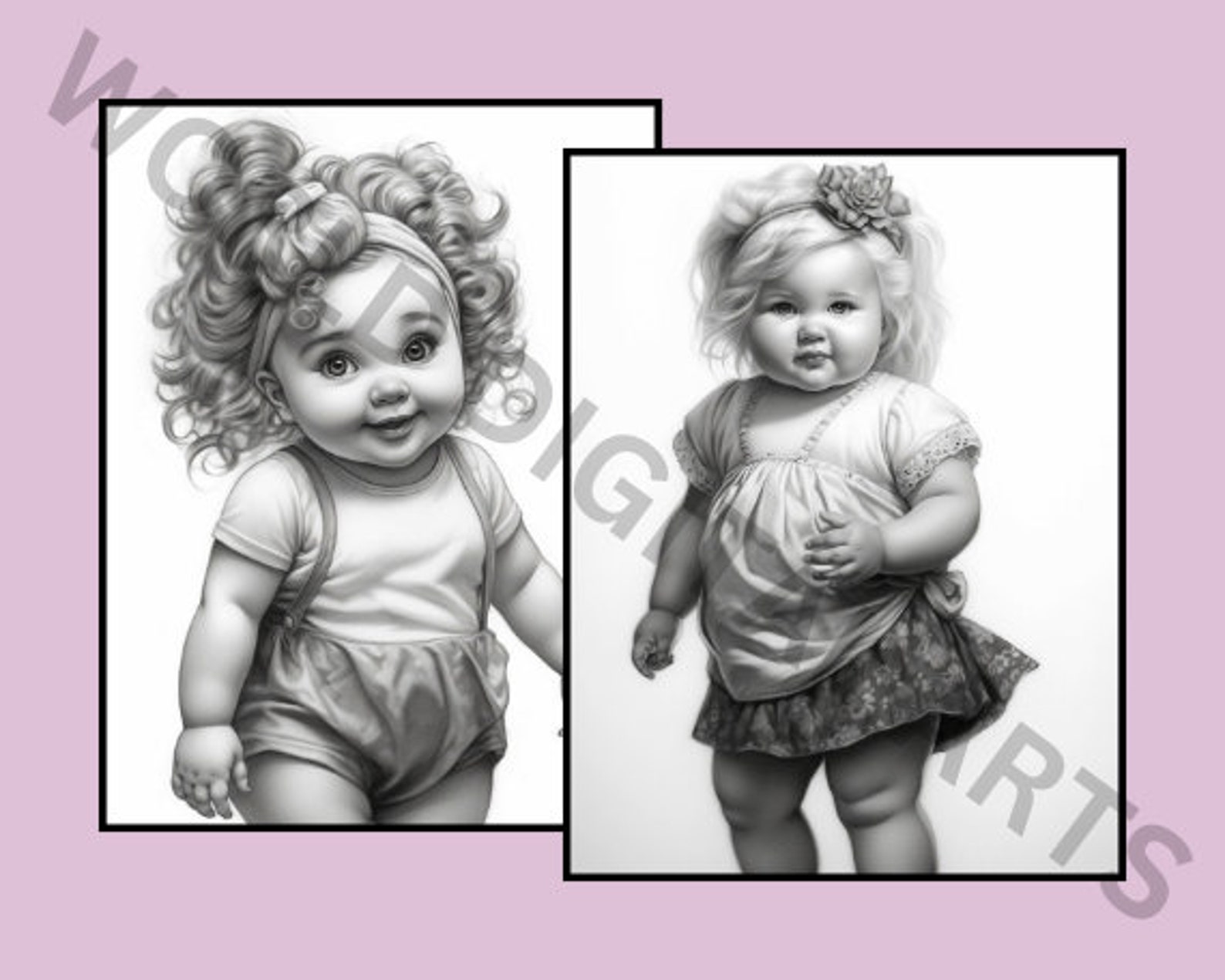 20 Chubby Babies Coloring Pages, Baby Coloring Book, Babies Grayscale ...