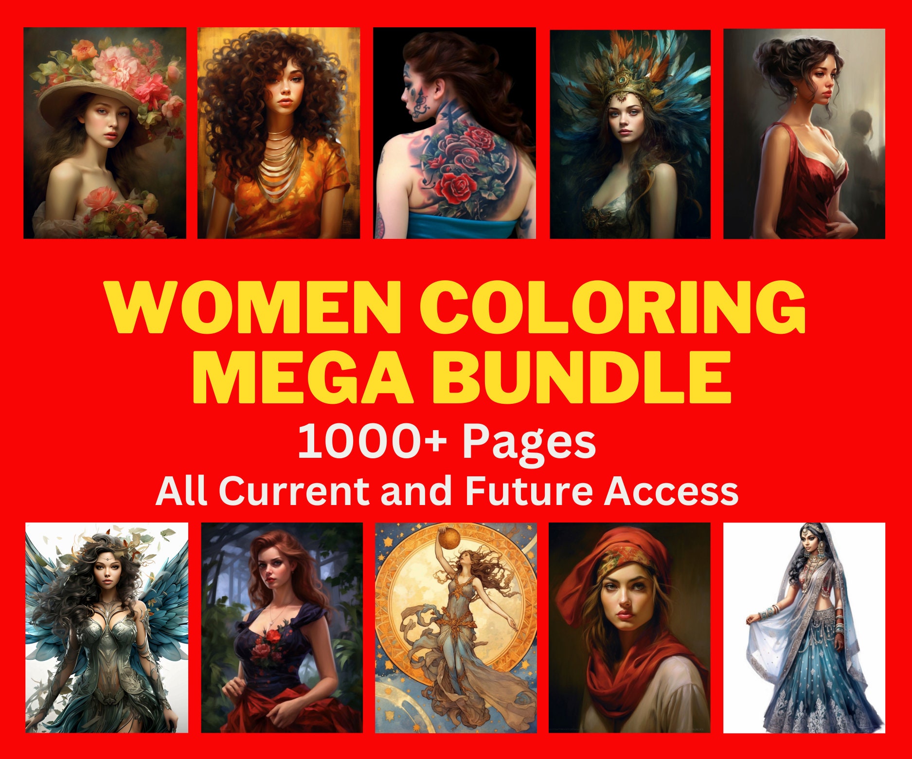 1000 Women Coloring Mega Bundle, Girl Coloring Bundle, Pretty Ladies ...