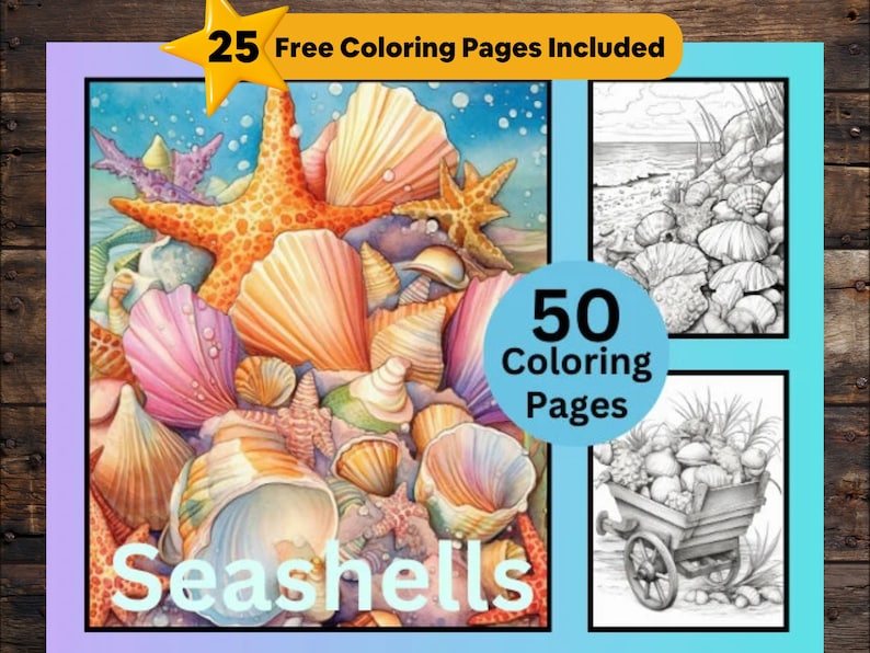 50 Seashells Coloring Pages, Shells Coloring Book, Grayscale Coloring ...