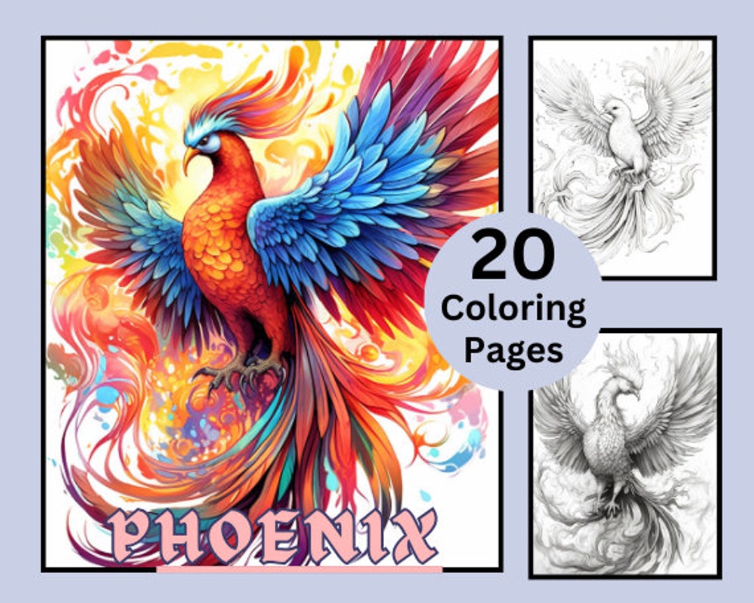 22 Phoenixes Coloring Pages, Bird Coloring Book, Grayscale Coloring ...