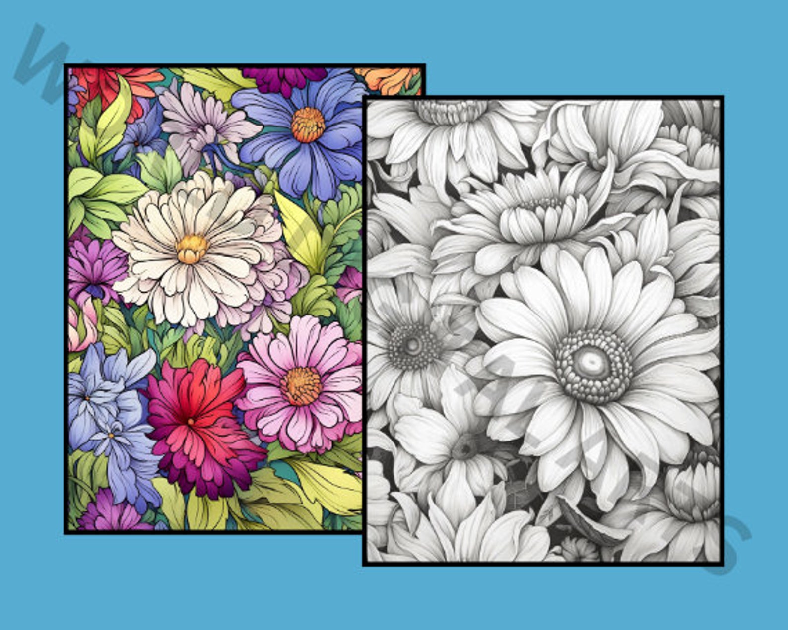 47 Flowers Pattern Coloring Book, Floral Coloring, Botanical Coloring ...