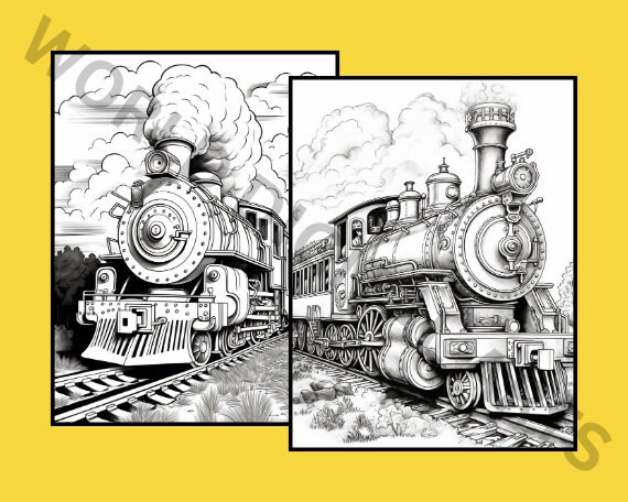 22 Vintage Trains Coloring Pages for Adults and Kids - Etsy