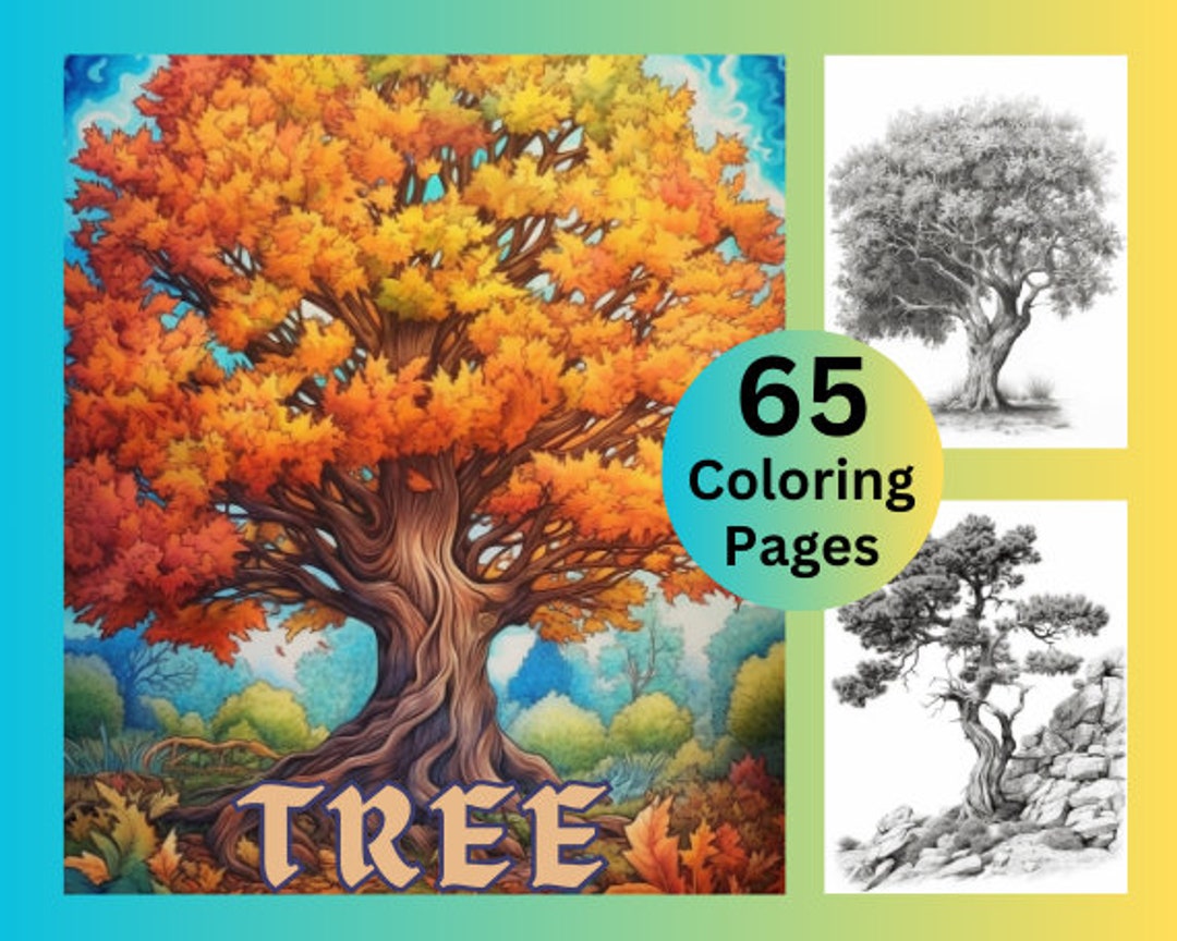 65 Trees Coloring Book, Printable Floral Coloring, Botanical Coloring ...