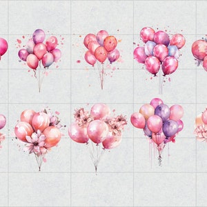 22 Watercolor Pink Balloons Clipart, Transparent Background, Floral ...