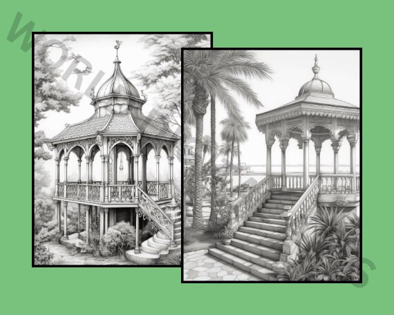 78 Gazebo Coloring Pages Grayscale Coloring Book Printable for Adults ...