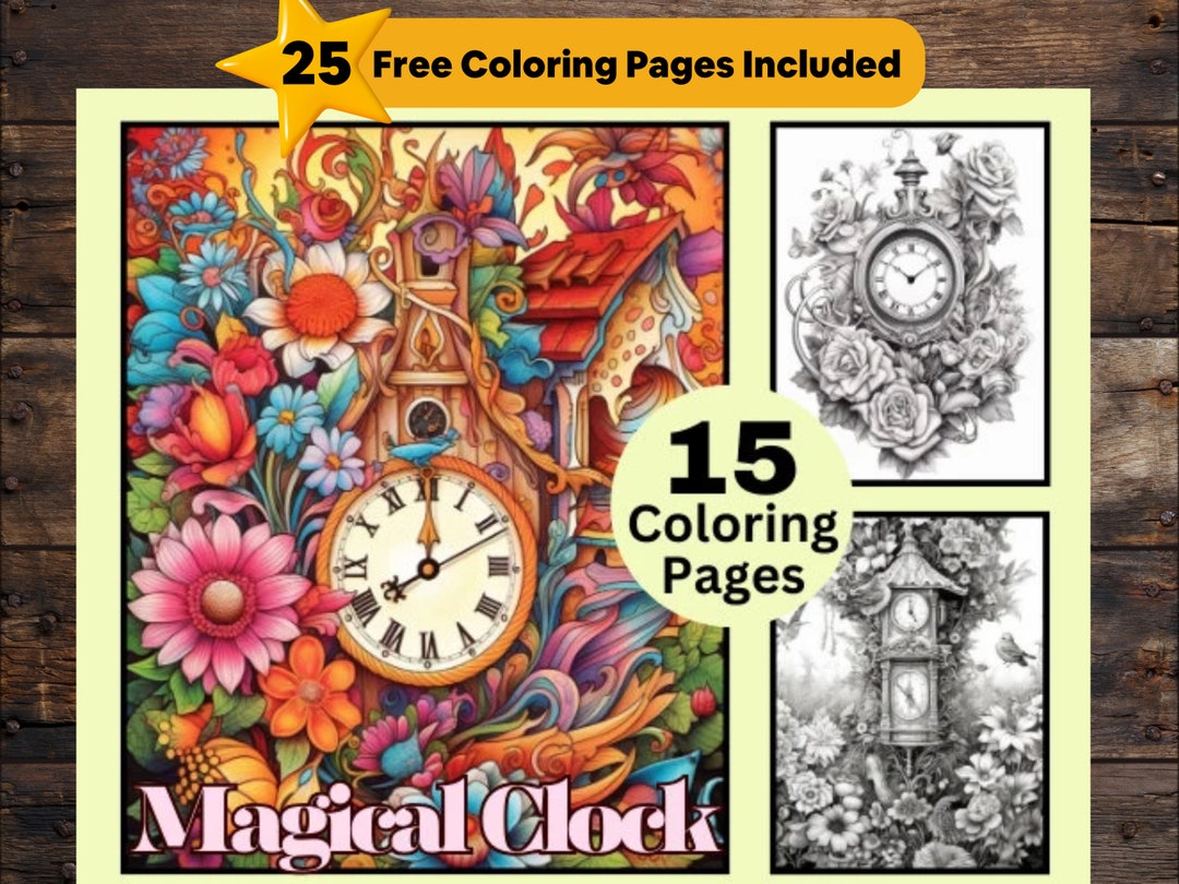15 Magical Clocks Coloring Pages, Coloring Book, Clock Coloring, Kid ...