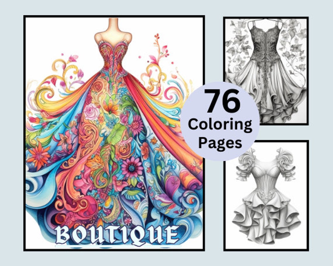 76 Boutique Dresses Coloring Pages, Dresses Coloring Book, Women ...