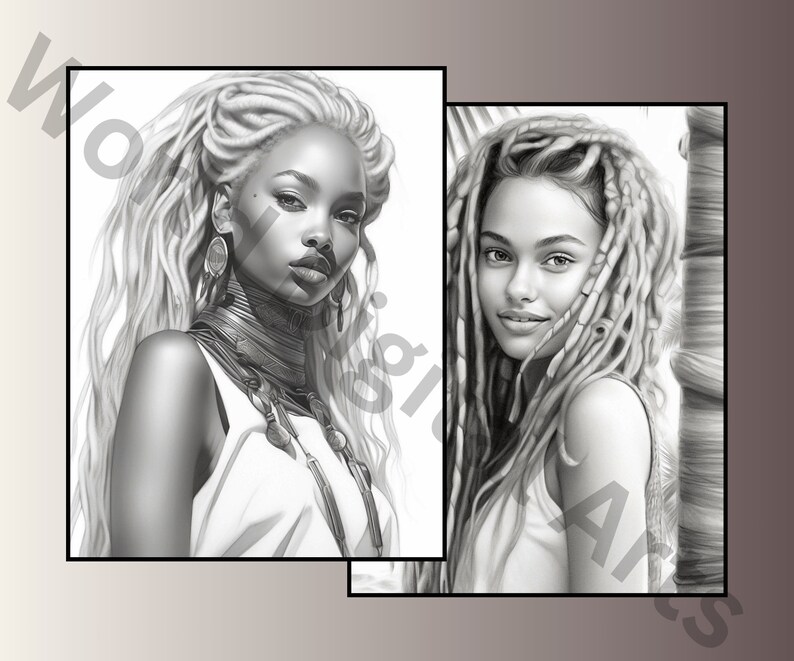 20 Braided Hairstyles Coloring Pages, Printable Hair Coloring Book, Coloring Bundle, Grayscale ...