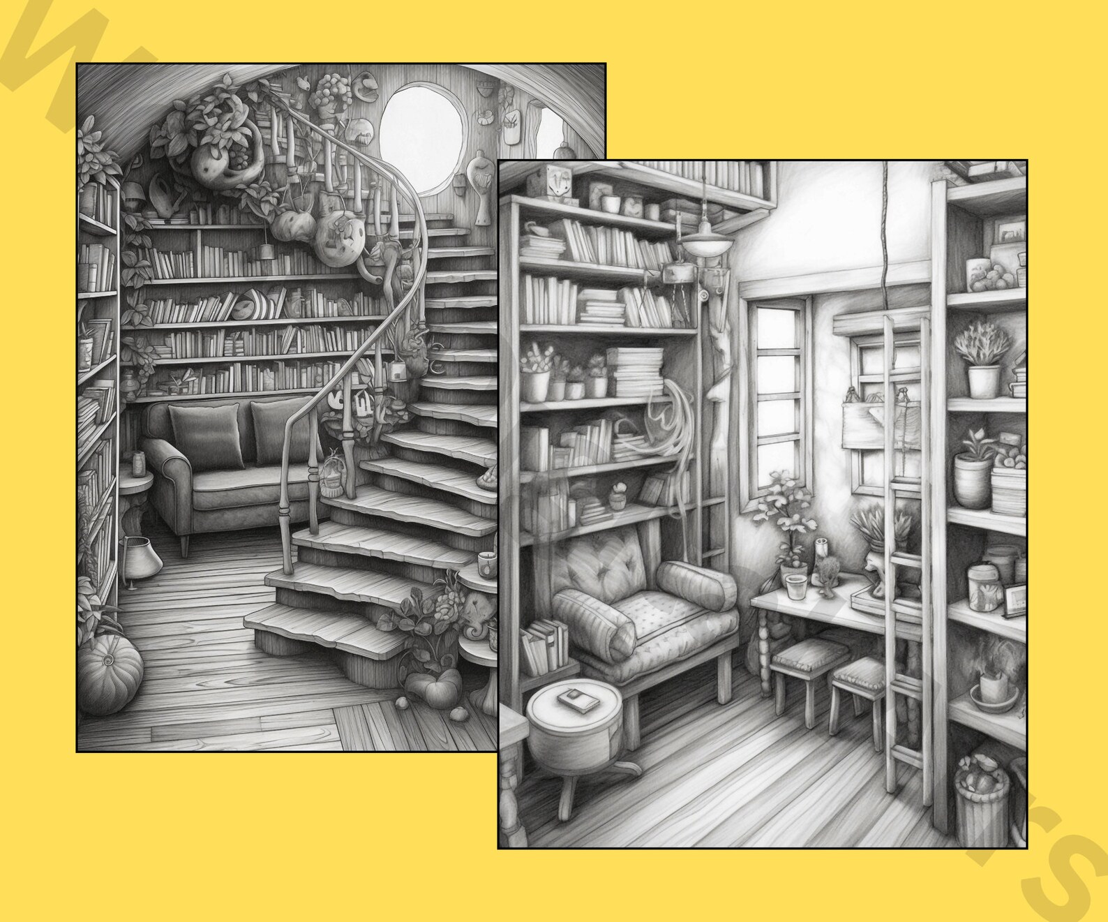 Pocket Room Coloring Mini Room Coloring Pages Grayscale - Etsy