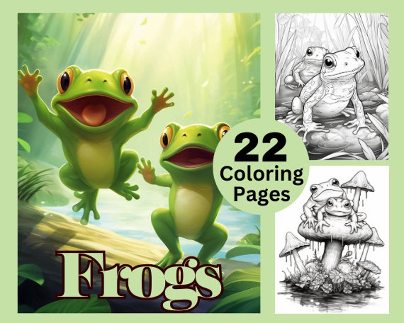 22 Frogs Coloring Page, Coloring Book, Frog Coloring, Grayscale ...