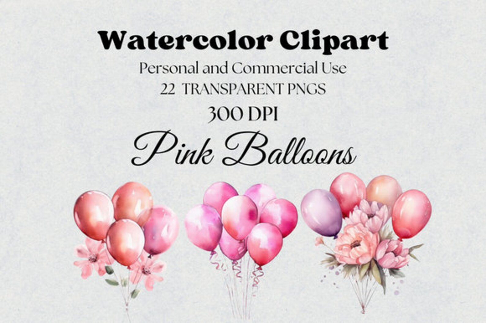 22 Watercolor Pink Balloons Clipart, Transparent Background, Floral ...