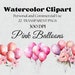 22 Watercolor Pink Balloons Clipart, Transparent Background, Floral ...