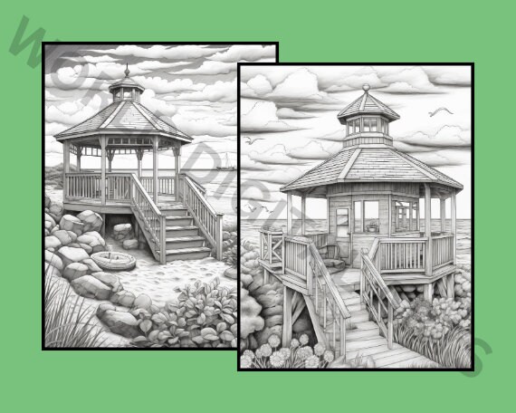 78 Gazebo Coloring, Houses Coloring Pages, Grayscale Coloring Book ...