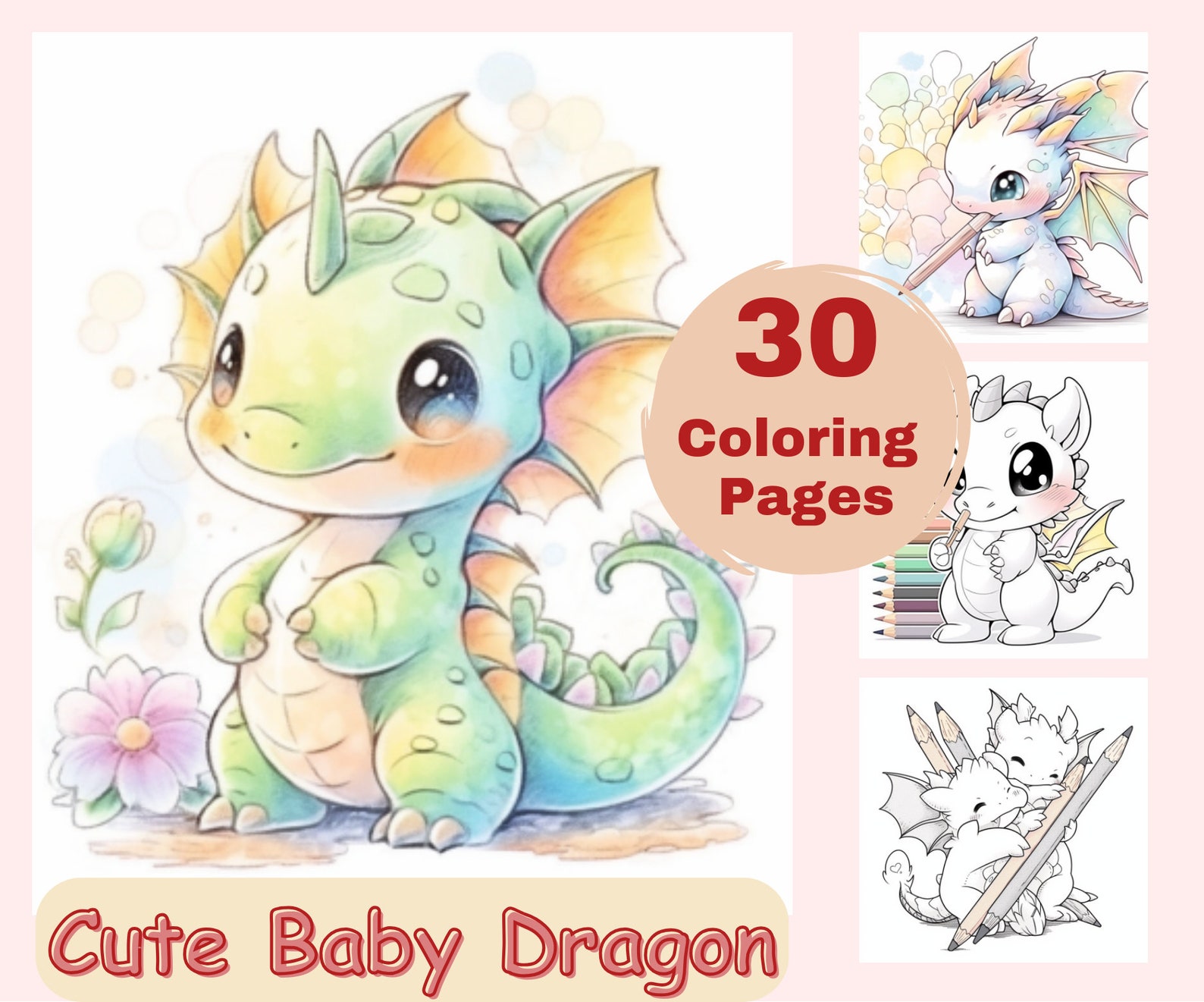 Cute Baby Dragon Coloring Pages, Adults Coloring Pages, Coloring for Kids, Printable Toddler ...