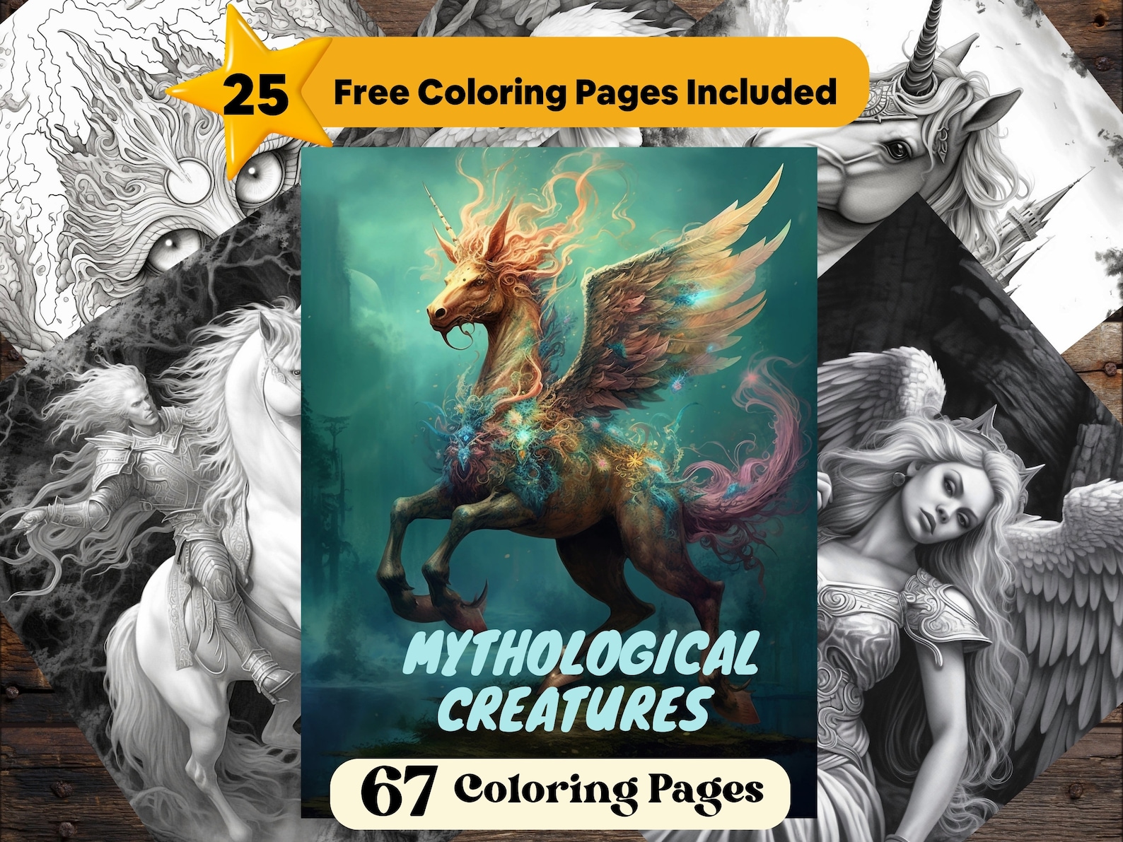 67 Mythological Creatures Coloring Pages, Grayscale Coloring, Coloring ...