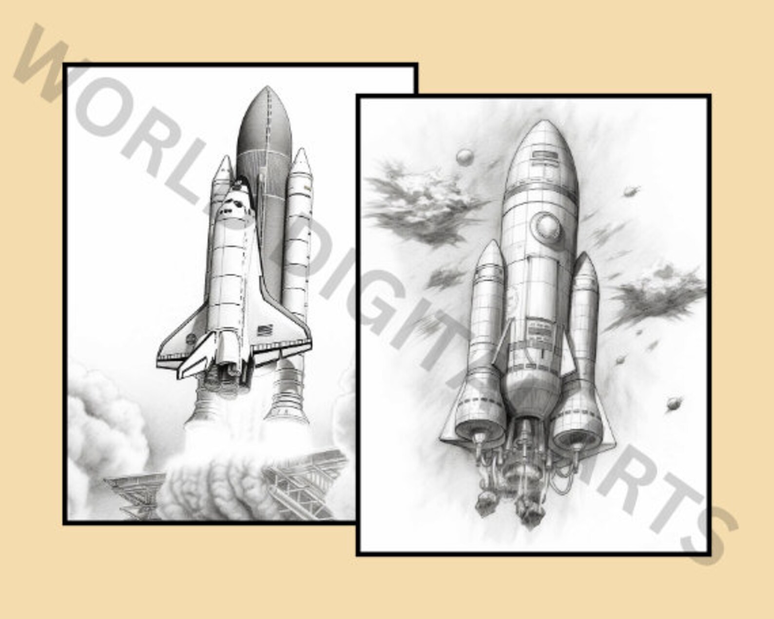 22 Flying Objects Coloring Pages, Flying Color Book, Grayscale Coloring ...