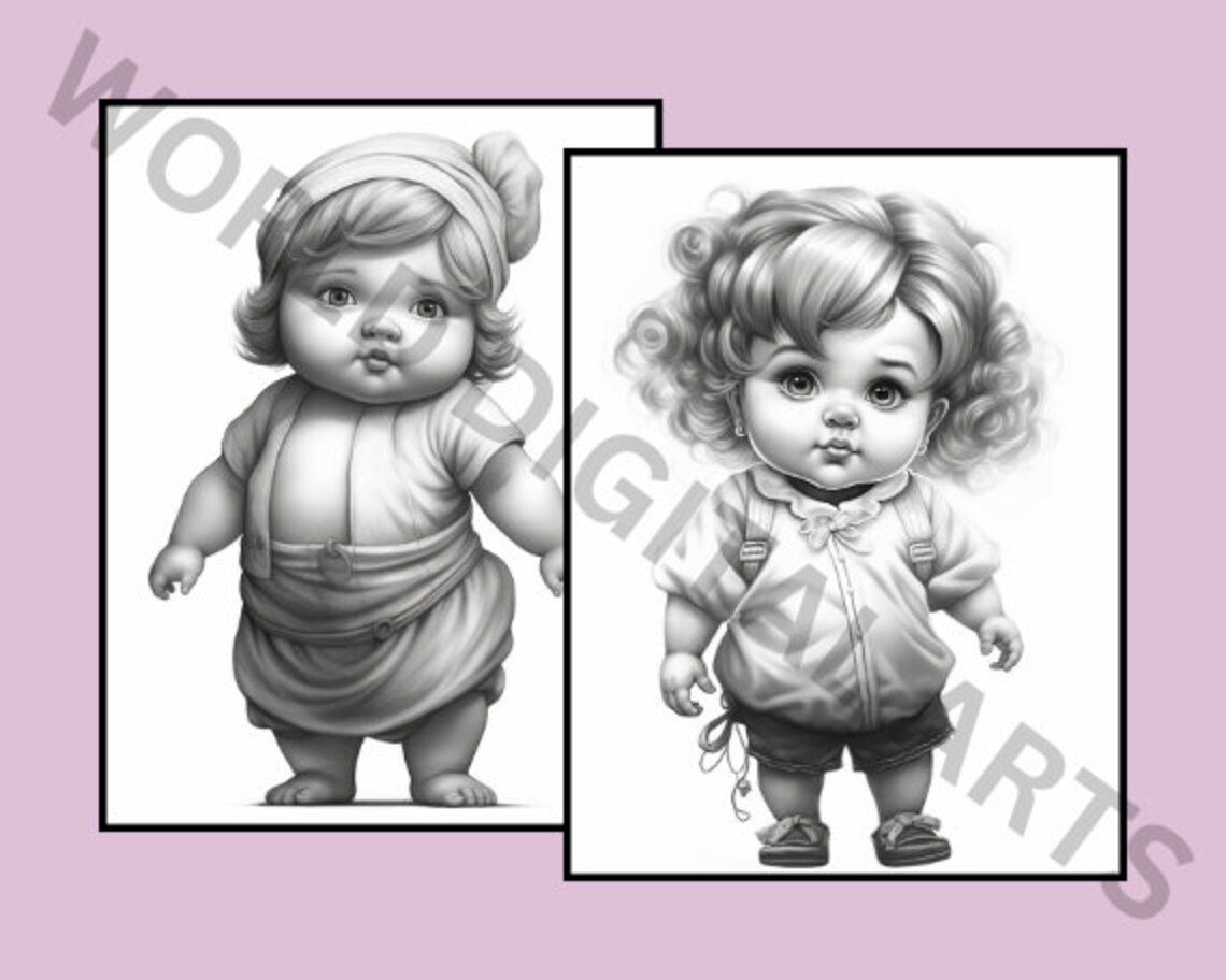 20 Chubby Babies Coloring Pages, Baby Coloring Book, Babies Grayscale ...