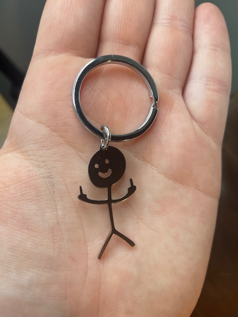Stick Person W/ Middle Finger Keychain | Funny | Keychain | - Etsy